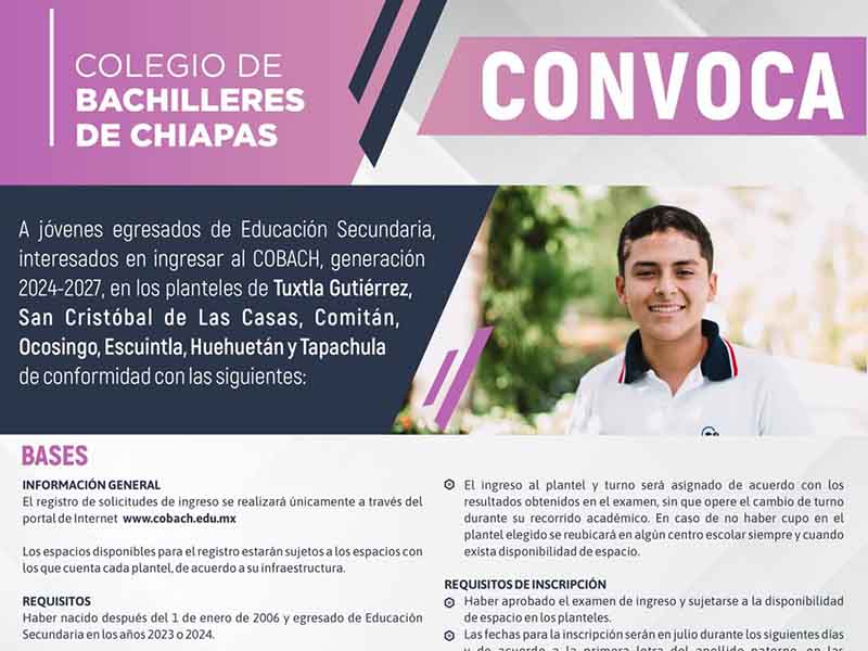 Cobach emite convocatoria - Diario de Chiapas