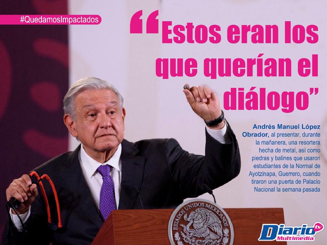 AMLO presentó, durante la mañanera, una resortera hecha de metal, así ...