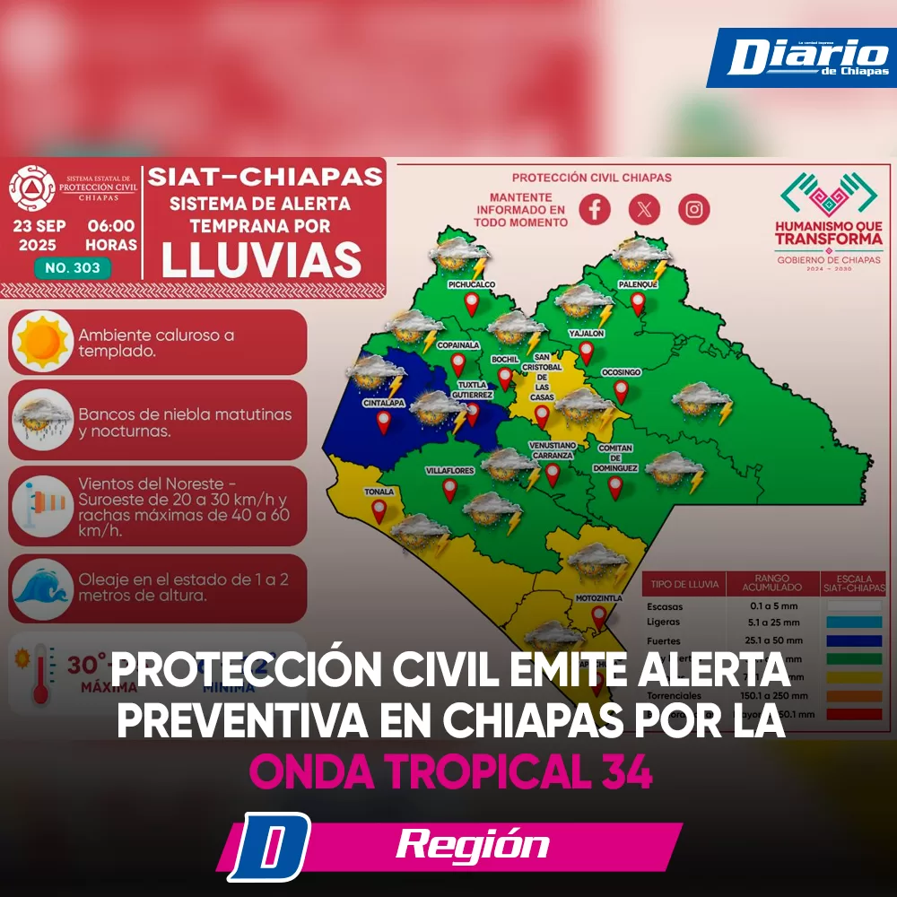Protección Civil emite alerta preventiva en Chiapas por la Onda ...