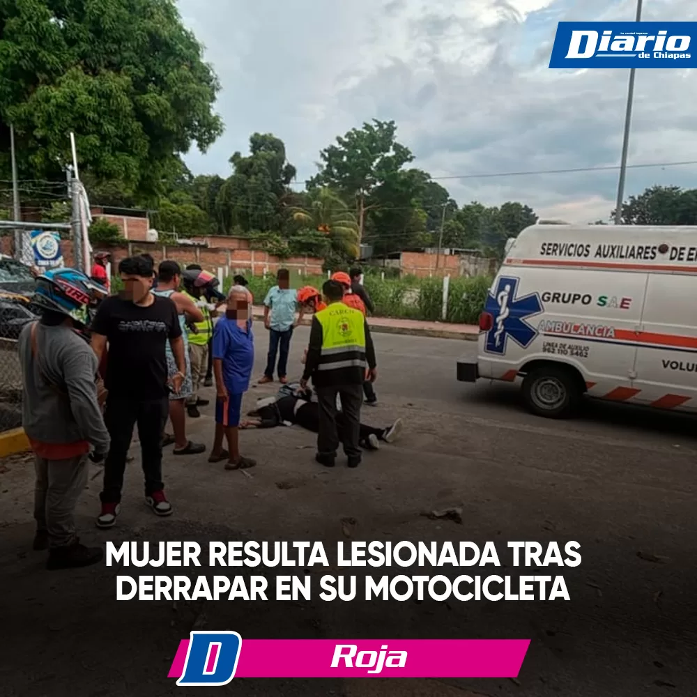 Mujer resulta lesionada tras derrapar en su motocicleta - Diario de Chiapas